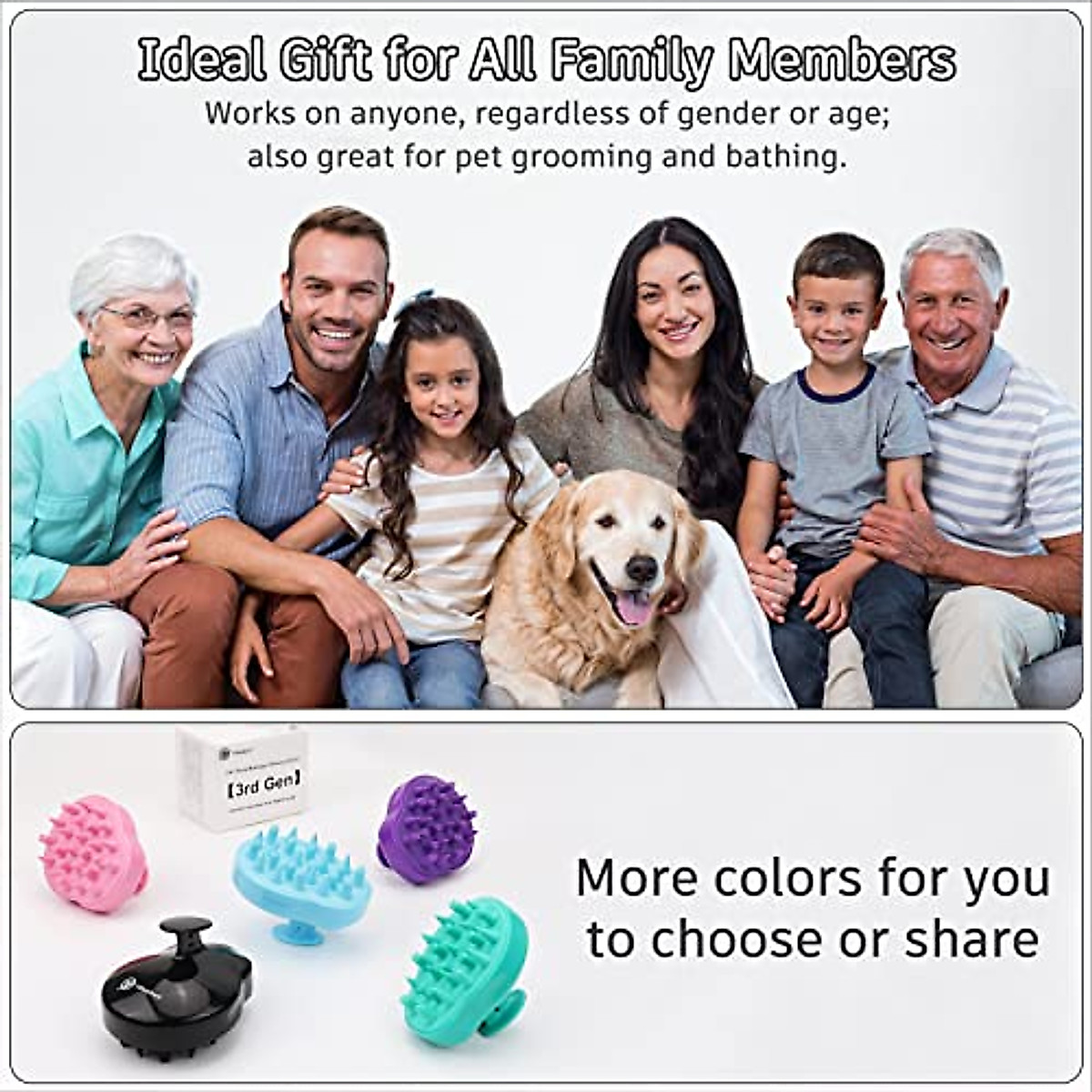 FREATECH Updated Hair Scalp Massager Shampoo Brush with 2 Types of Silicone Bristles, Finely Clean and Scrub Gently, Care for Sensitive & Delicate Scalp, Exfoliate and Stimulate Hair Growth, Black