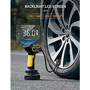 AstroAI Tire Inflator Air Compressor Cordless with 20V Rechargeable Li-ion Battery 150 PSI Portable Handheld Air Pump with 12 V Car Power Adapter for Cars Motorcycles LS40791（C1）