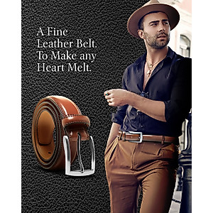 Access Denied Genuine Leather Dress Belts For Men - Mens Belt For Suits, Jeans, Uniform Brown Belt - Designed in the USA