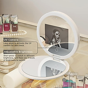 FENCHILIN Travel Compact Mirror with UV Camera for Sunscreen Test, 2X Magnification Portable Lighted Mirror for Handbag Pocket, 3.5 Inch