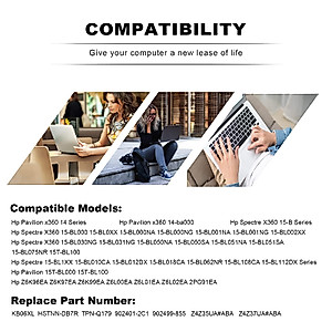 KB06XL KBO6XL Laptop Battery for HP Spectre X360 15 15-Bl012DX 15-BL112DX 15-BL062NR 15-BL075NR 15-BL0XX 15-BL1XX 15-BL002XX 15T-BL000 15T-BL100, HSTNN-DB7R TPN-Q179 902499-856 902499-855 902401-2C1