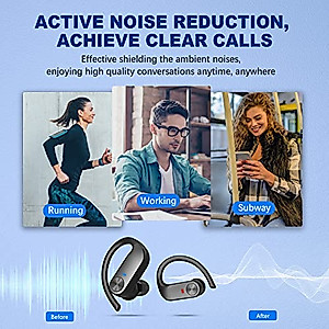 BEBEN Wireless Earbuds, 36H Playtime Bluetooth Headphones with Mics and Charging Case for iPhone Android, Waterproof Running Headphones for Gym Yoga Workout, Hi-Fi Sound Over Ear Buds with Earhooks