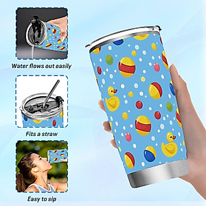 sanluoli Duckling in Bath Stainless Steel cups for men with Straw Lid coffee travel mug 20oz for gym modern insulated coffee tumbler 20 OZ