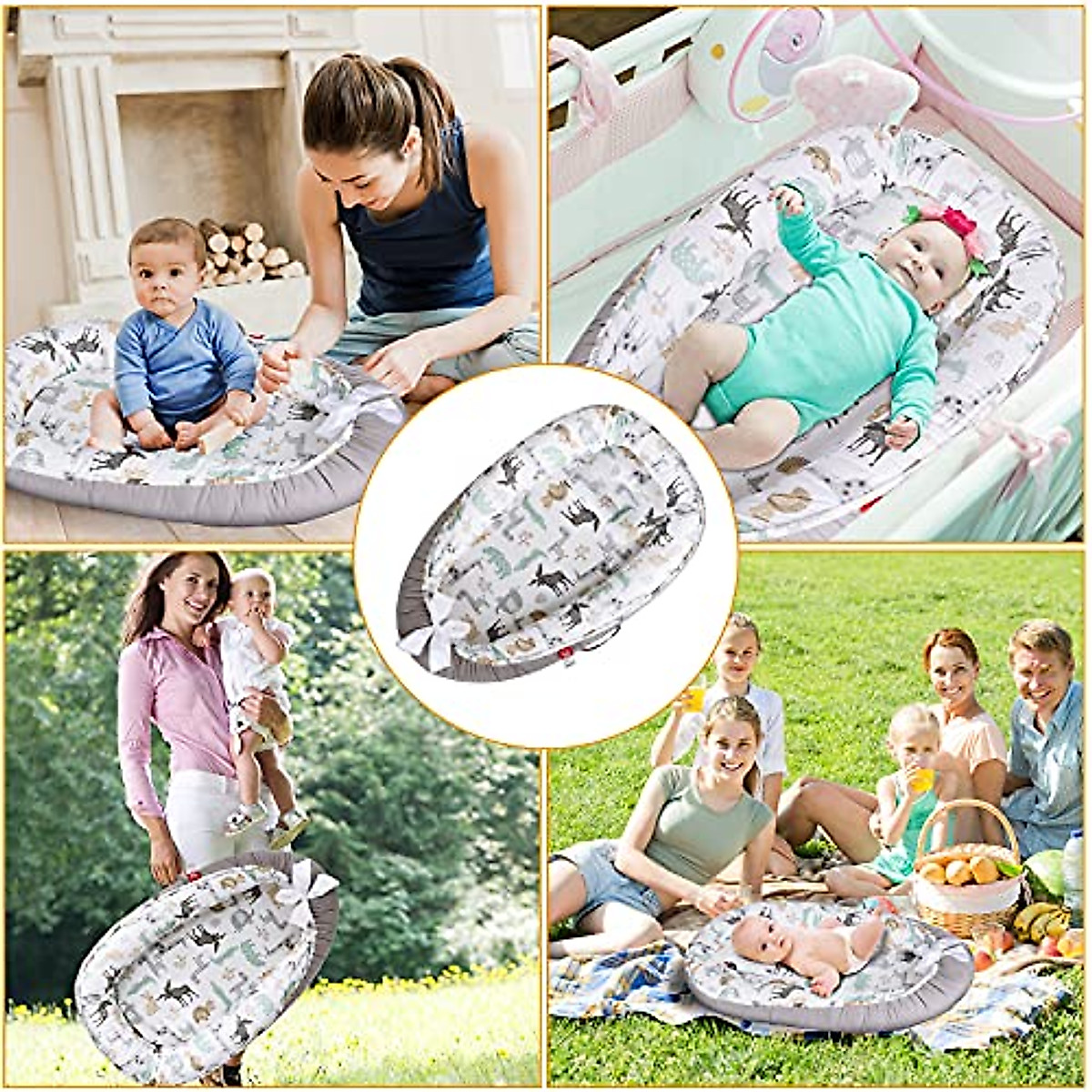Go2bedroom Baby Lounger Cover Baby Nest Cover for Newborn Baby Co Sleeping Sleeper Breathable Baby Bed Cover for Traveling Infant Portable Crib Bassinet Thicken Ultra Soft Baby Nest (AA-Animals)