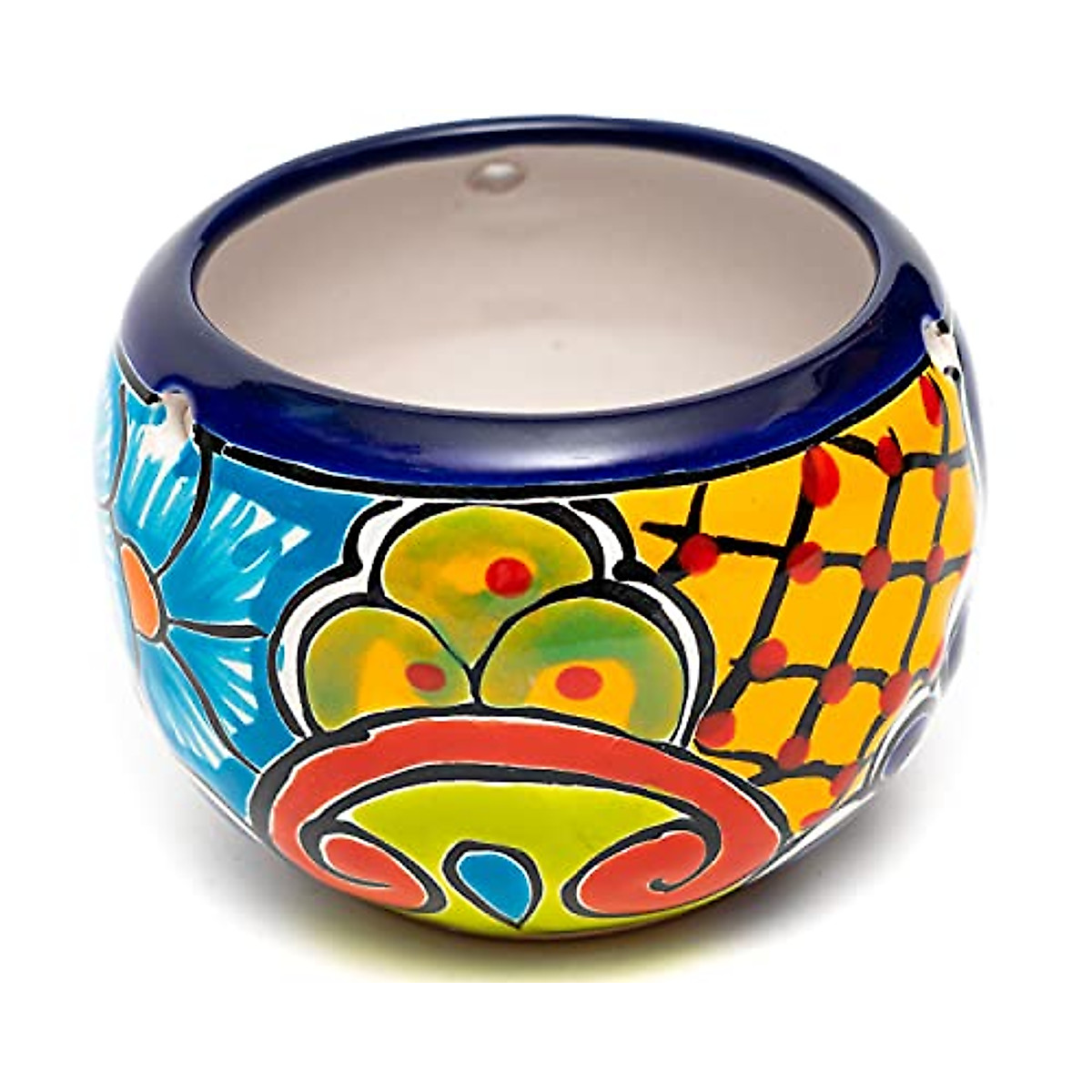 Enchanted Talavera Ceramic Succulent Pot Small Flower Planter Cactus Bonsai Pot W/Drainage & Hanging Holes Home Garden Office Desk Décor Gift (Small 4.5" x 4", Cobalt)