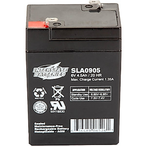 Interstate Batteries 6V 4.5Ah Battery (F1 Terminal) SLA AGM VRLA Rechargeable Replacement for Blood Pressure Monitors, Oxygen & Pulse Meters, Deer Feeders, Medical Devices (SLA0905)