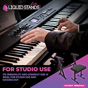 Liquid Stands Piano Keyboard Stand and Bench Set - Portable Heavy Duty Music Stand for 54-88 Key Electric Pianos and Adjustable Piano Bench, Stool - Sturdy Keyboard Music Stand w/ Wheels and Seat