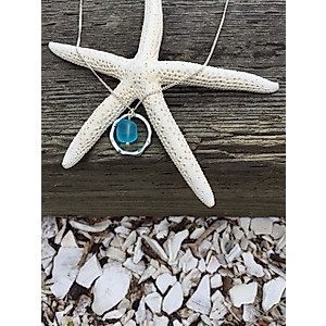 Ocean Waves Sea Glass Pendant Necklace, with sterling silver chain,Handmade Silver Plated Hoop with TumbledTurquoise Sea Glass