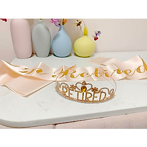 JETKONG Retirement Party Decorations Retired Tiara/Crown, Retired Sash for Women Retirement Gifts, Retirement Party Supplies, Gifts, Favors (Rose Gold)