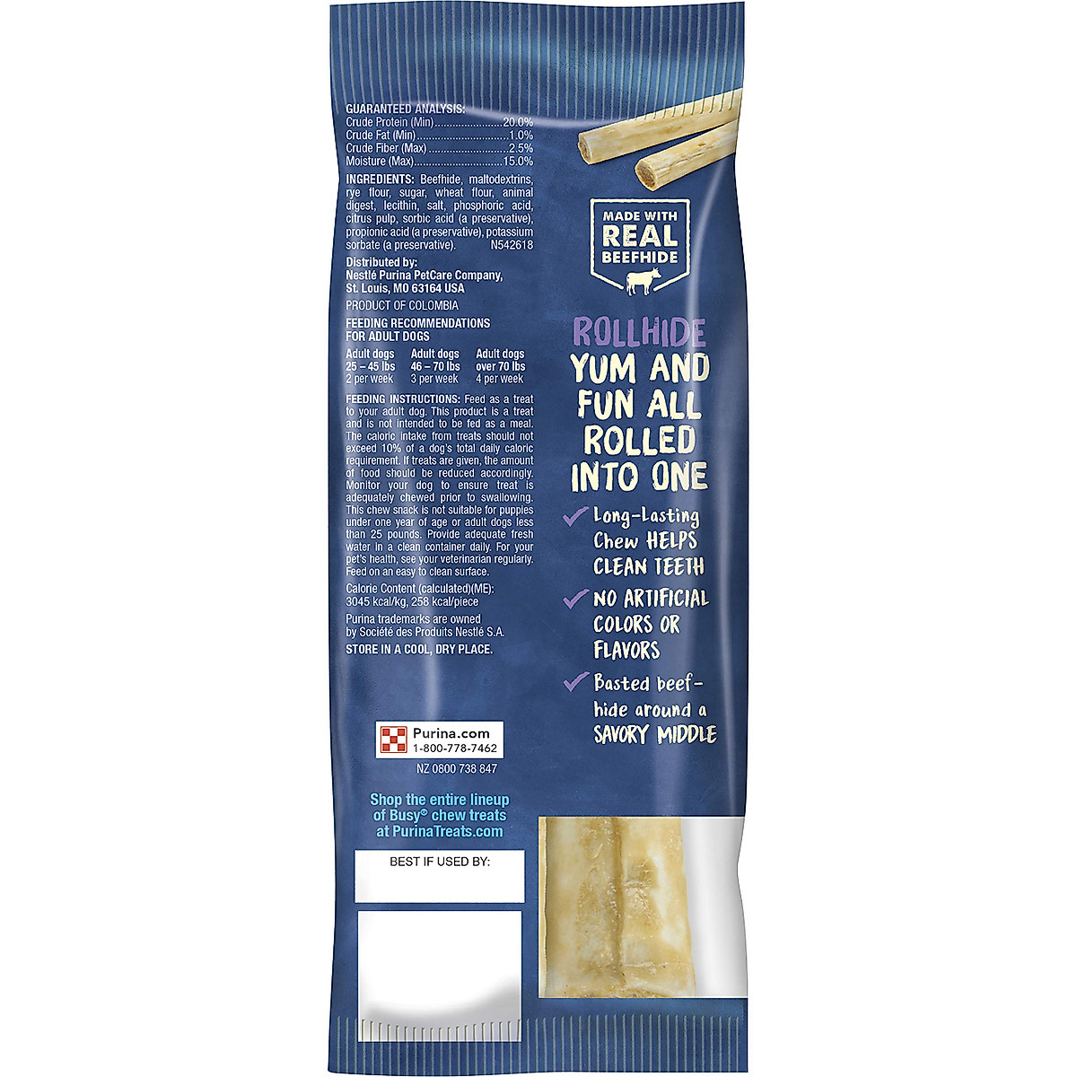 Purina Busy Rollhide Chew Treat - for Large Dogs - 2 Count Treats Per Package - Net Wt. 6 OZ (170 g) Per Package - Pack of 2