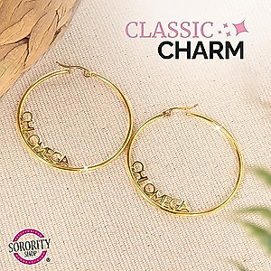 Sorority Shop Sigma Gamma Rho- Hoop 18K Gold Plated Dainty Earrings for Women - Sigma Gamma Rho Jewelry with Ideal 2" Diameter Hoops - Sigma Gamma Rho Gifts