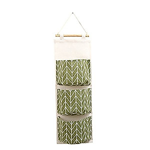 litymitzromq Hanging Organizer, 3 Pockets Wall Door Closet Home Hanging Storage Bag Linen Fabric Wardrobe Organizer Pouch Space Saving Household Tool Green