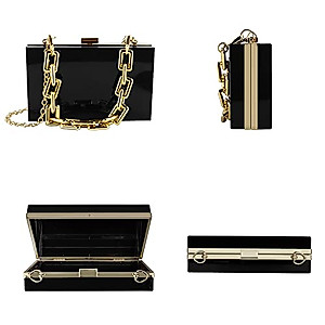 Women Clutch Purse, Acrylic Box Evening Handbag, Lady Party Wedding Crossbody Shoulder Bag with Two Detachable Chains Fits School Prom, Feat & Concerts (Black)
