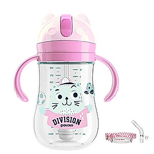POTATO Straw Cup Spill Proof Sippy Cup with Handles and Strap, Toddler Cups, Tritan Sippy Cups for babies, 300ML/10oz, 6 Months+(Pink)