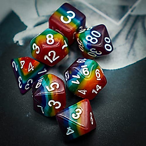 Cusdie Rainbow Dice DND Polyhedral Dice Sets for Dungeons and Dragons Role Playing Game (Rainbow-Opaque)