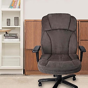 CLATINA Ergonomic Velvet Big and Tall Executive Office Chair with Upholstered Swivel 400lbs High Capacity Adjustable Height Thick Padding Headrest and Armrest for Home (Brown)