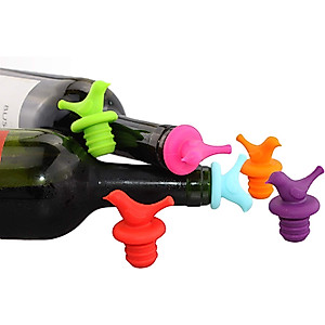 Little Bird Wine Bottle Stopper, Silicone Reusable Beverage Bottle Stopper, Decorate Wine Outlet Cap, Cute Wine Toppers for Preserver, Set of 6