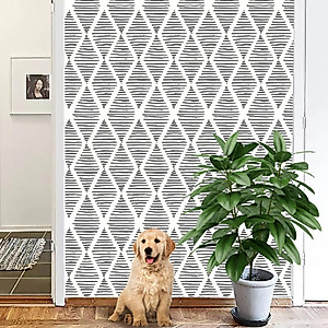 Yun-aeon 17.7" X 120" White and Black Stripe Peel and Stick Wallpaper Modern Diamond Contact Paper Geometric Removable Wallpaper Self Adhesive Wall Paper for Bedroom Drawers Cabinets Decor Vinyl