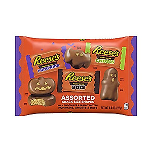 REESE'S Assorted Milk Chocolate Peanut Butter Snack Size Shapes Candy, Halloween, 9.6 oz Variety Bag