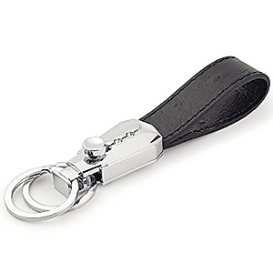 dpob Luxury Ostrich Grain Leather Valet Keychain - Designer Key Chain with 3 Detachable Key Rings (Black)
