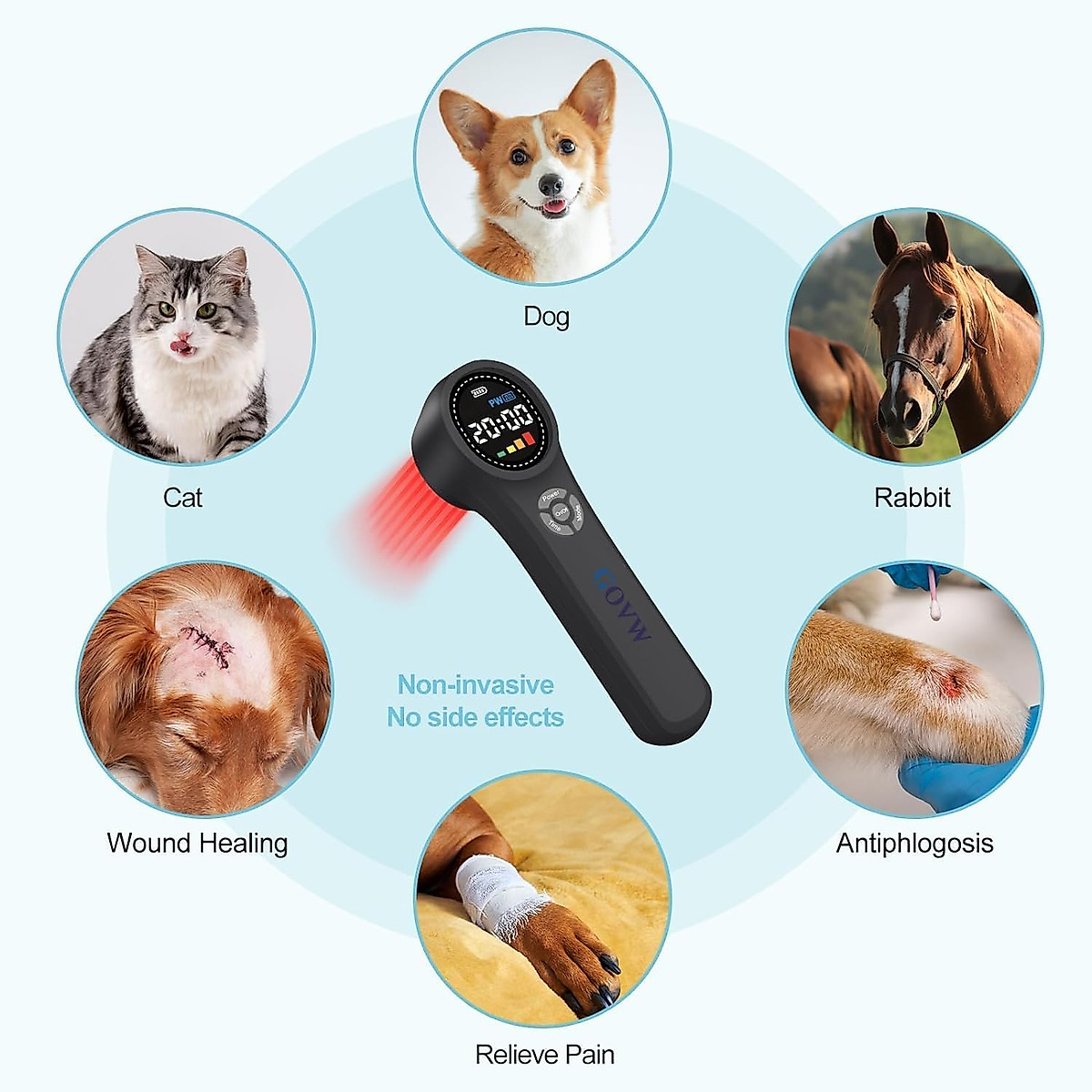 GOVW Cold Laser Therapy for Dogs, 4x980nm+4x810nm+16x660nm, Cold Laser for Horses, Veterinary Laser Therapy Machine, Pet Laser Therapy, Cold Laser Therapy Pain Relief Device for Animals Like Cats