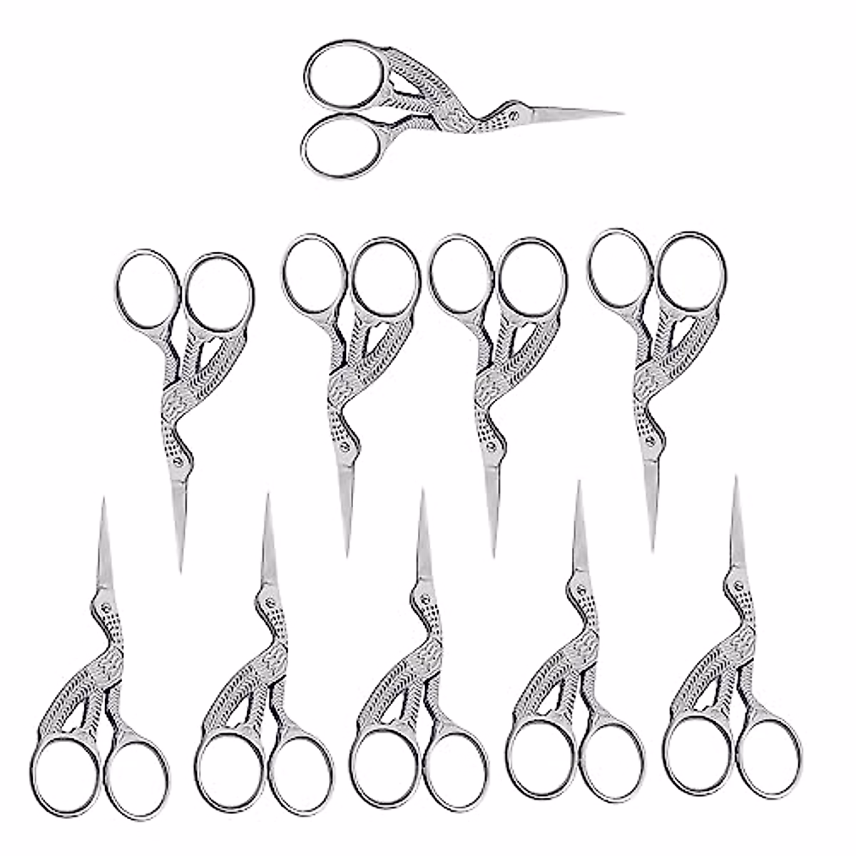 10 Stainless Steel Professional Embroidery Scissors Sharp Stork Scissors for Sewing Crafting Needlework DIY Multipurpose Dressmaker Eyebrow Trim Small 3.6” Shears Crane Scissors