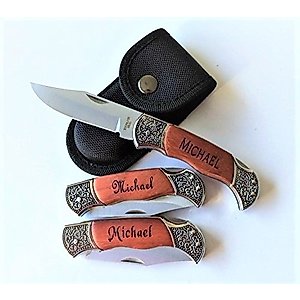 GIFTS INFINITY® Personalized Engraved Pocket Knife Rosewood Handle Groomsmen, Father's day Gift free Pouch (Silver)