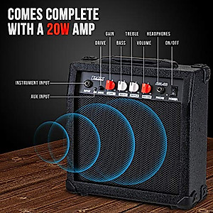 LyxPro Electric Guitar 39" inch Complete Beginner Starter kit Full Size with 20w Amp, Package Includes All Accessories, Digital Tuner, Strings, Picks, Tremolo Bar, Shoulder Strap, and Case Bag - Black