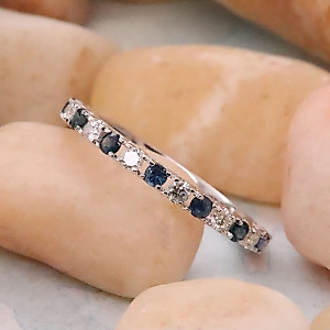 Dazzlingrock Collection 10K Blue Sapphire And White Diamond Eternity Sizeable Stackable Ring Wedding Band, White Gold, Size 7