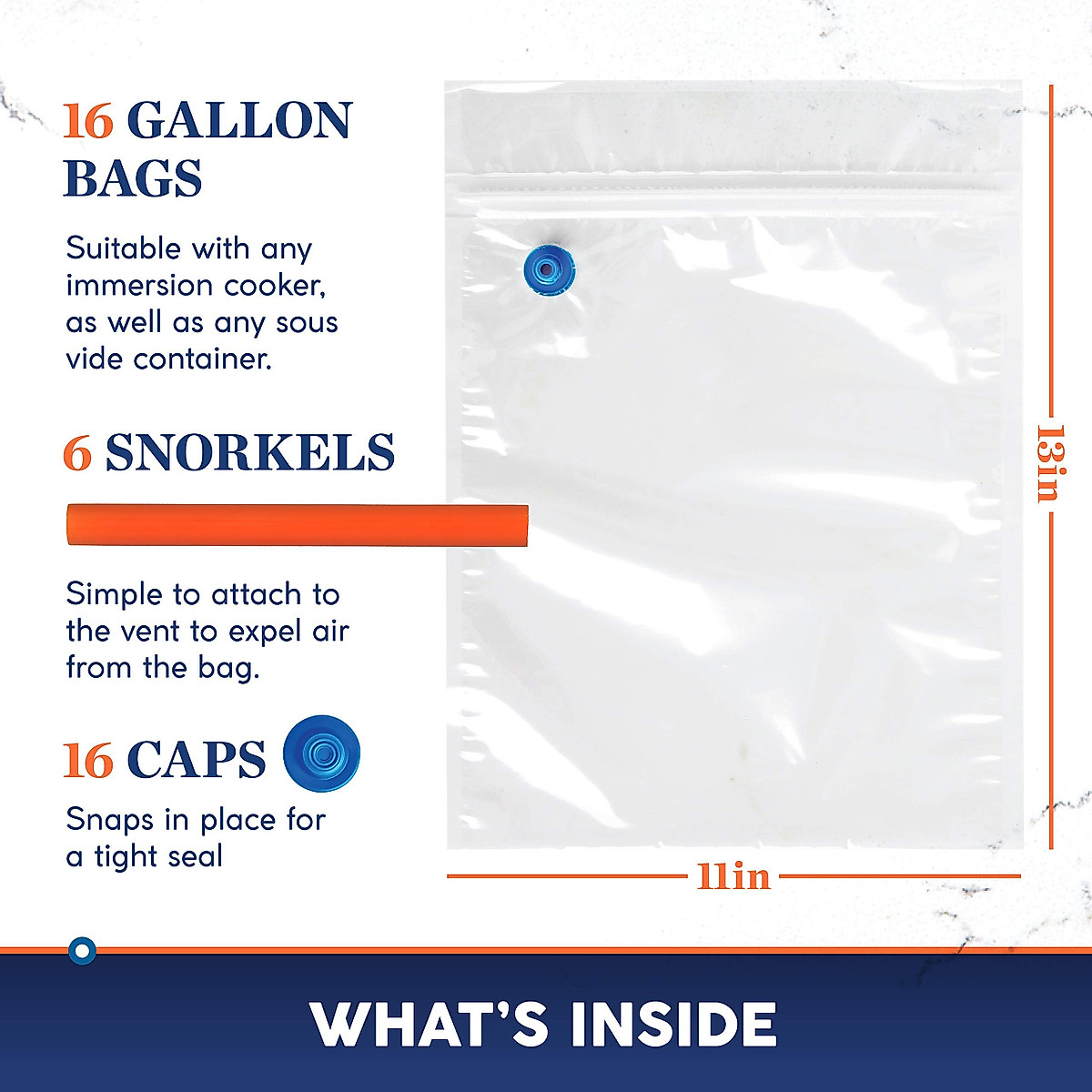 Savour Sous Vide bags - Gallon and Quart size BPA Free Sous Vide Bags, Bags for All Sous Vide Cooking including Anova and Joule Cookers, Simple and Fast to Use, Seals in Seconds (Gallon)