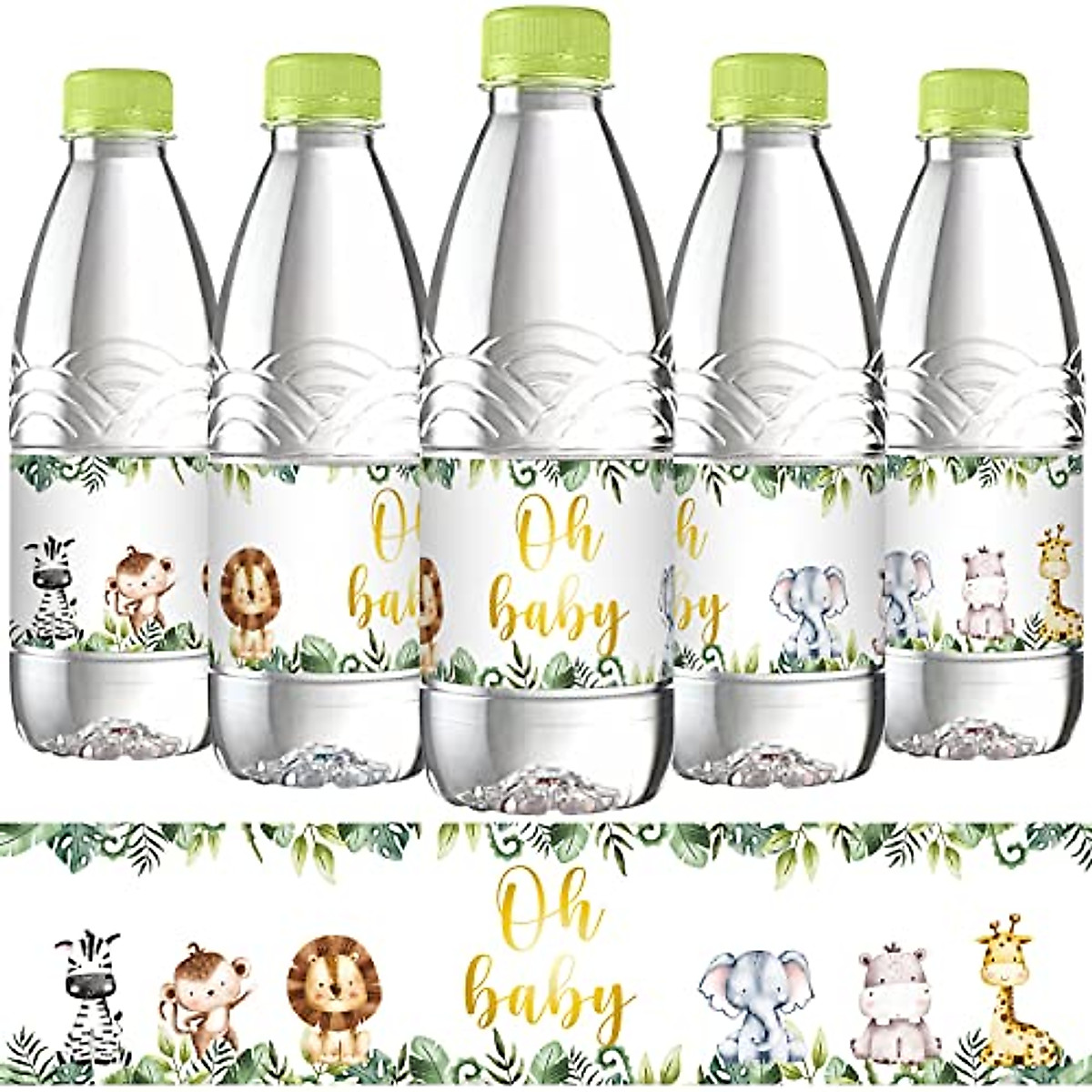 48 Pieces Water Bottle Labels Jungle Animals Themed Party Shower Water Bottle Stickers Wrappers Waterproof Baby Shower Labels for Baby Shower Party Decoration