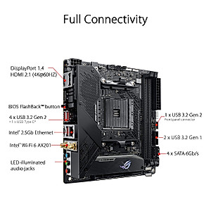 ASUS ROG Strix B550-I Gaming AMD AM4 (3rd Gen Ryzen™) Mini-ITX SFF Gaming Motherboard (PCIe 4.0, WiFi 6, 2.5Gb LAN, DDR4 5100+ (O.C.), Front USB 3.2 Gen 2 Type-C, Addressable Gen 2 RGB and Aura Sync)