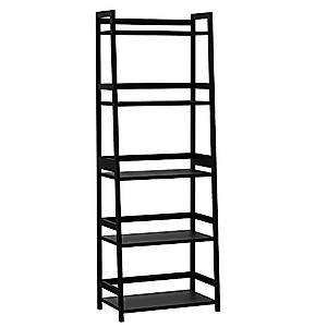 WTZ Upgraded Bookshelf, Storage Book Shelves, 5 Tier Tall Bookcase, Modern Open Ladder Shelf for Bedroom, Living Room, Bathroom, Kids Room, Office, MC-509 (Black)