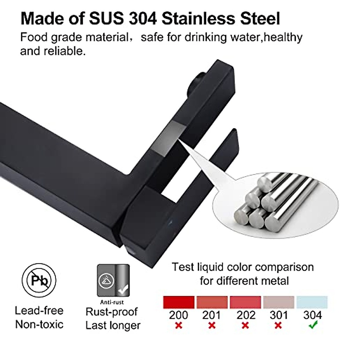 Black Single Handle Bathroom Faucet, Bathroom Sink Faucet Matte Black, SUS304 Stainless Steel Modern Single Hole Faucet for Bathroom Sink with cUPC Certified Water Supply Hoses