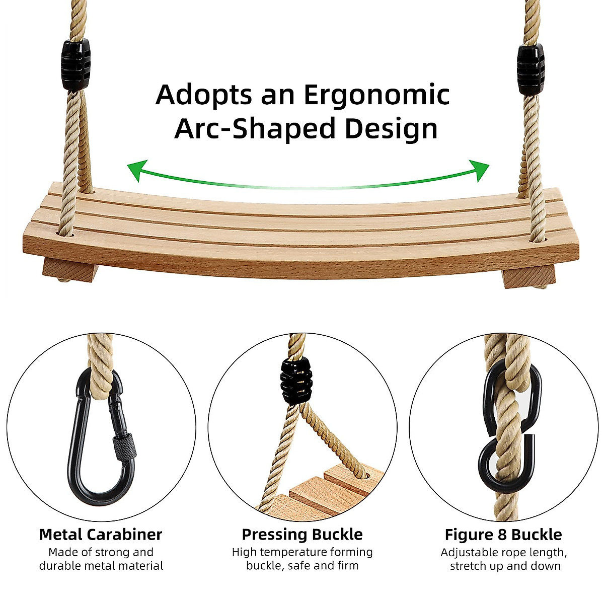 PELLOR Beech Wood Tree Swing Seat Hanging Swing Seat for Adult Kids Children Swing Chair Indoor and Outdoor Garden Play