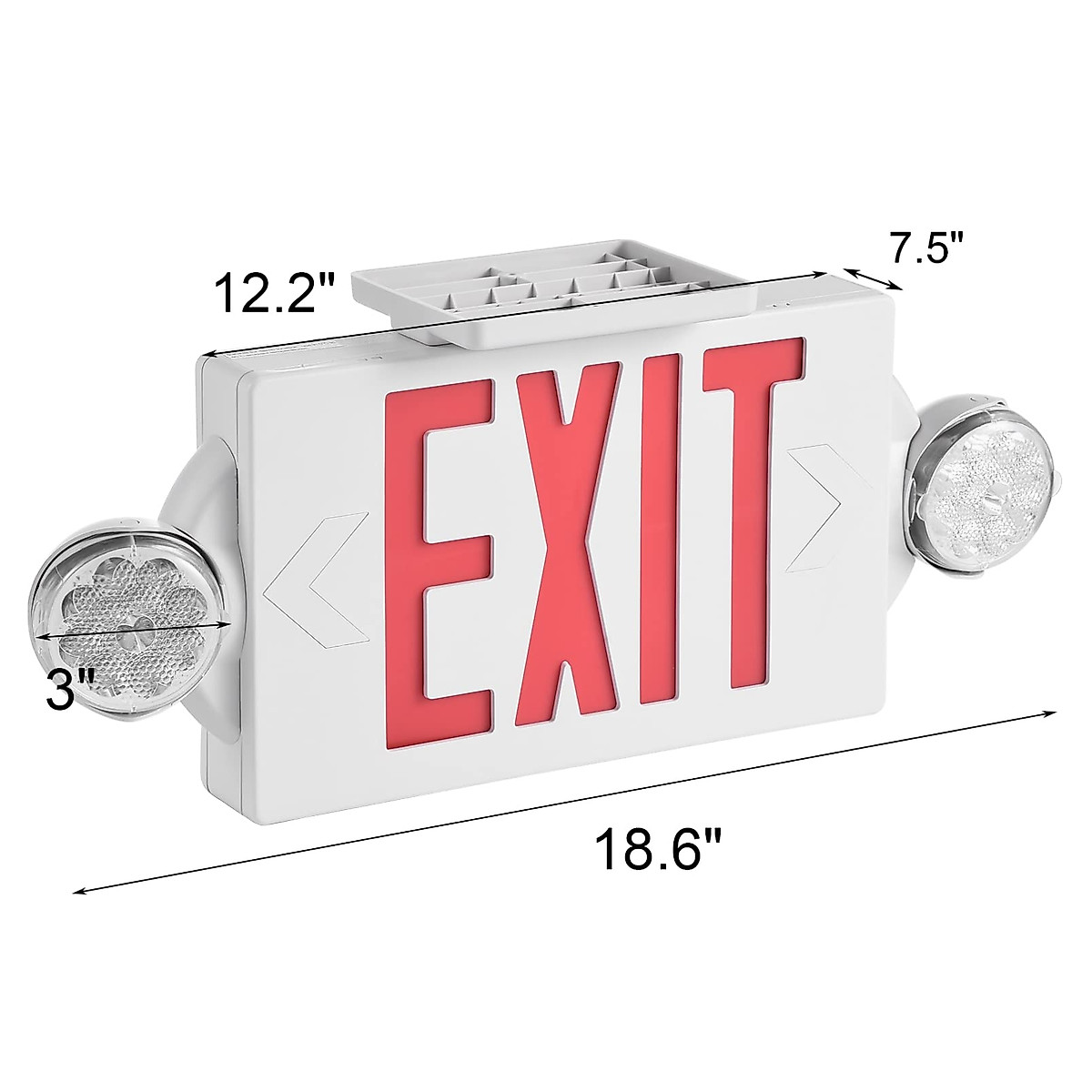 Red Exit Sign with Emergency Lights, 110-277V Double Sided LED Combo Emergency Light with 2 Rotating Flood Lights, Fire Resistant, UL Certified, Exit Sign with Battery Backup for Business