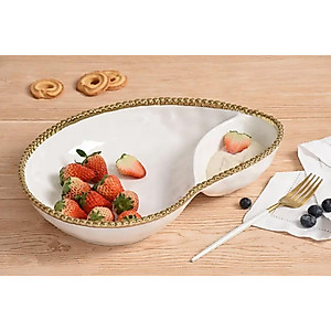 Pampa Bay Titanium-Plated Porcelain 2 Section Serving Piece, 13.8 x 9 Inch, Gold/White Tone, Oven, Freezer, Dishwasher Safe