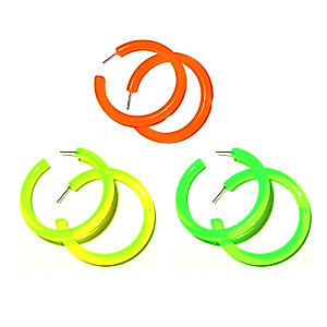 4 Pairs Candy Color Circle Round Hoop Earrings for Women Big Retro Star Heart Neon Earrings Stud Dangle Bright Fluorescence Exaggerated Statement jewelry (circle 4pairs transparent)
