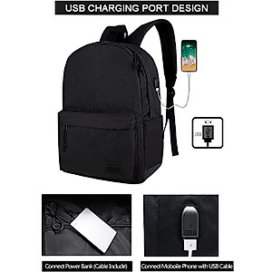 SUPACOOL Lightweight Casual Laptop Backpack & Pencil Pouch, Backpack with USB Charging Port for Men and Women School Bookbag for College Work backpack (Black backpack set)