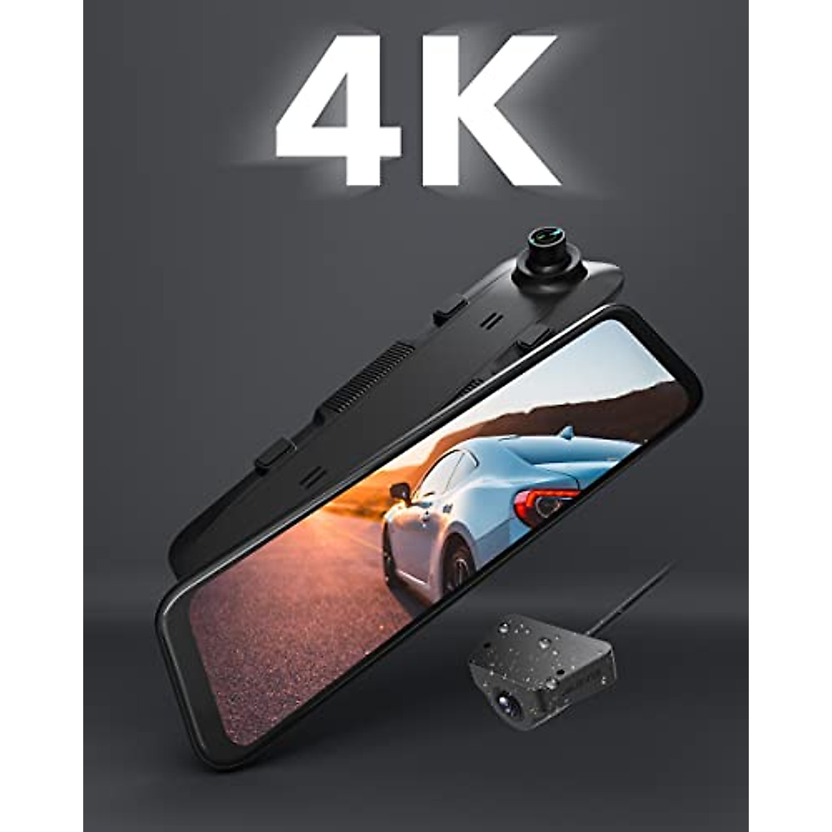 WOLFBOX G850 4K Mirror Dash Cam,12'' Mirror Dash Cam Front and Rear,1080P Rear View Mirror Camera,Dual Dash Camera for Cars with 64GB TF Card & GPS,Super Night Vision,Parking Monitoring