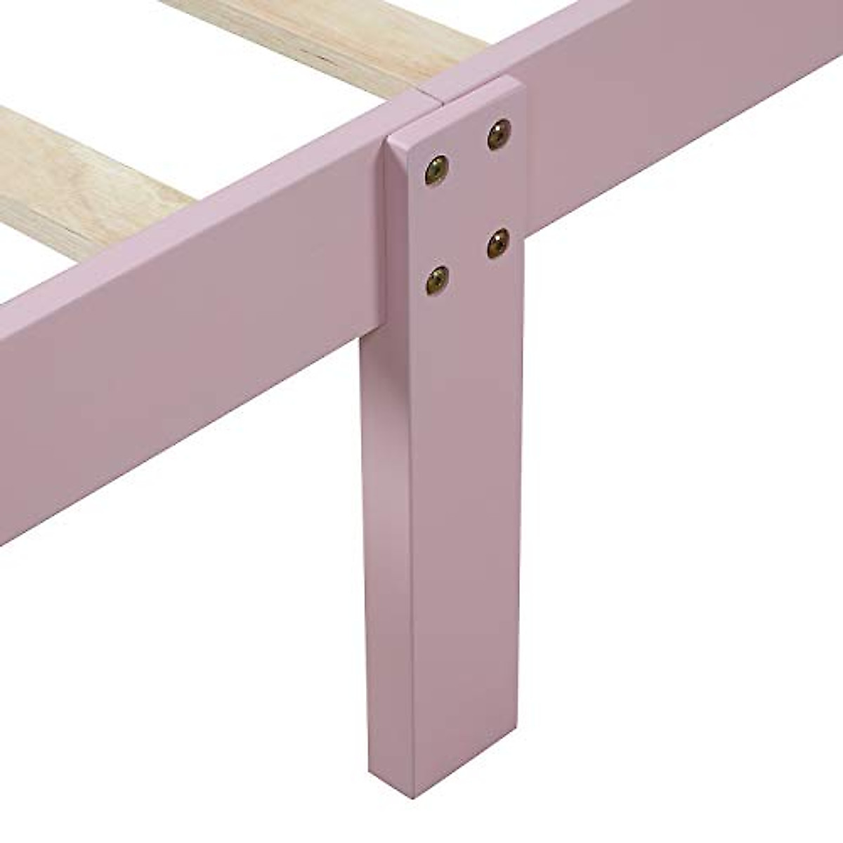 Wood Platform Bed Twin Bed Frame Mattress Foundation Sleigh Bed with Headboard/Footboard/Wood Slat Support,No Box Spring Needed (Pink)