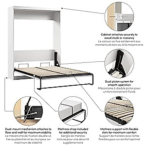 Bestar Pur Queen Murphy Bed, 65-inch Space-Saving Wall Bed for Guest Room or Home Office