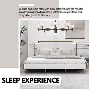 AGARTT Upholstered Platform King Size Bed Frame with Headboard Premium Stable Wood Slat Support No Box Spring Required Cream