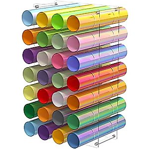 28 Holes Vinyl Storage Organizer, Acrylic Vinyl Roll Holder Vinyl Sheet Storage Rack Display Stand for Craft Room, Transparent and Lightweight, Compatible with 2-Inch Vinyl Roll - Clear Acrylic