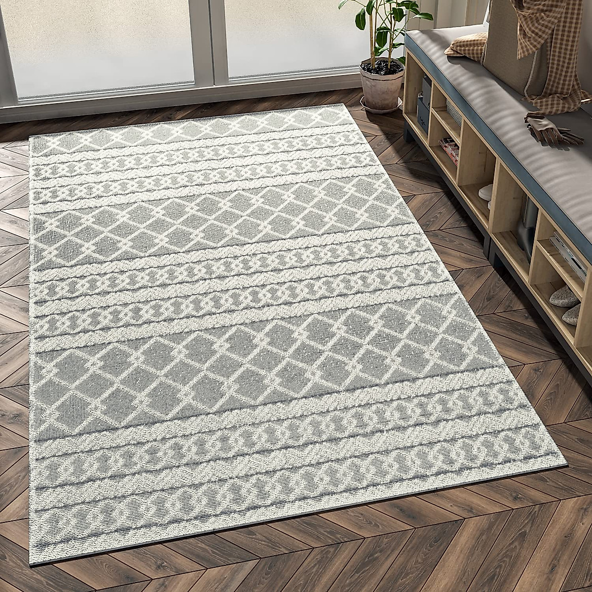 Small 3 x 5 Area Rug, Woven Tufted Boho Door Mat Indoor Entrance Carpet Machine Washable Rugs for Living Room Bedroom Laundry Entryway