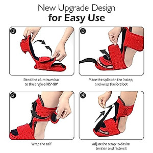 Runkelai Plantar Fasciitis Night Splint: 2 Packs Upgraded Plantar Fasciitis Brace with Support Plate for Plantar Fasciitis Relief Achilles Tendonitis Relief Foot Drop Heel Arch Pain Support for Women Black-Red