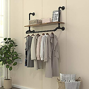 Tianman 40" W,Industrial Detachable Wall Mounted Black Iron wooden Garment Bar,Pipe Clothes Rack,Heavy Duty pipe clothing rack, Multi-Purpose Hanging Rod for Closet Storage (40" W)