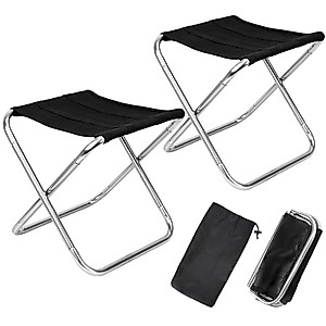 2Pcs Portable Mini Folding Camping Stool, Lightweight Camp Chair for Fishing Hiking, Compact Collapsible Travel Footstool for Outdoor, Beach, Backyard, Lawn,Picnic with Carry Bag (Large)