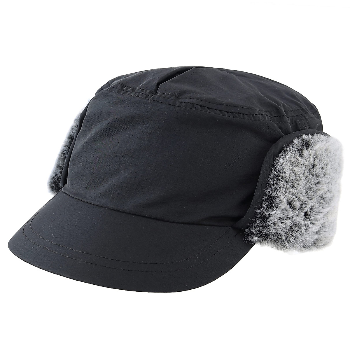 Connectyle Outdoor Mens Warm Hunting Hat with Earflaps Winter Skull Cap Faux Fur Baseball Cap Black