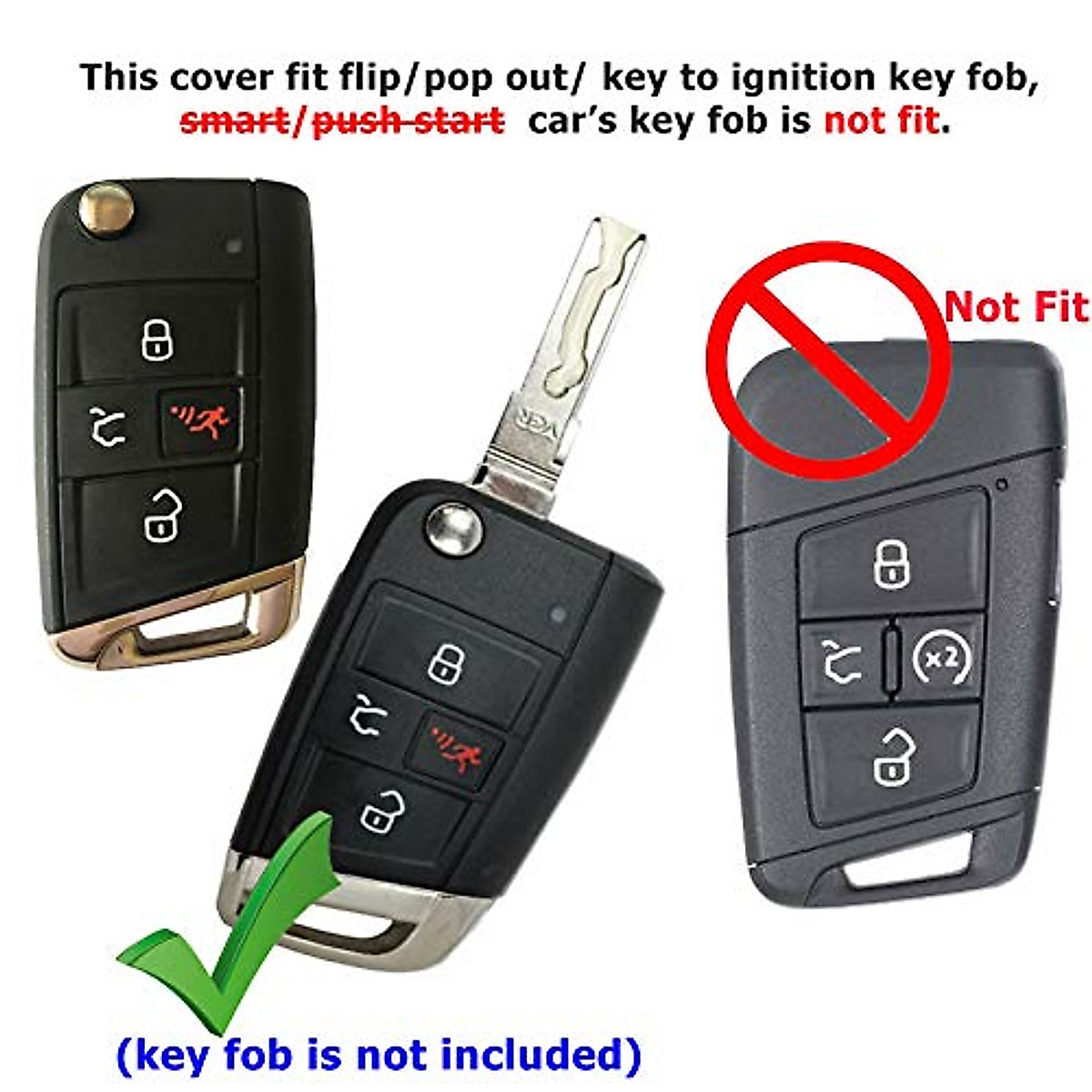 2Pcs Coolbestda Compatible with 2020 2019 2018 2017 VW Golf Alltrack Sportwagen GTI Tiguan Atlas POLO Skoda Octavia Flip Out Key Fob Case Cover Skin Jacket Pouch Sleeve Glove Protector NBGFS12A01